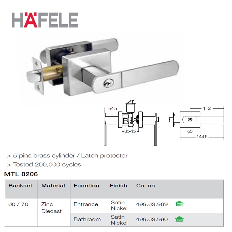 HAFELE TUBULAR LEVERL LOCKSET 499.63.[989&990] | Shopee Malaysia