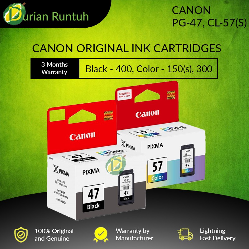 Canon PG-47 (BLACK), CL-57 & CL57S (COLOUR) INK # PG47 CL57 CL57S E410 ...