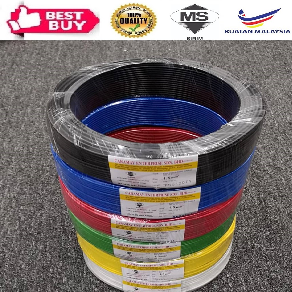 1.5mm Single Core PVC Insulated Cable with Red/Yellow/Blue/Green/Black/White (100Mtr +-) (Copper ...