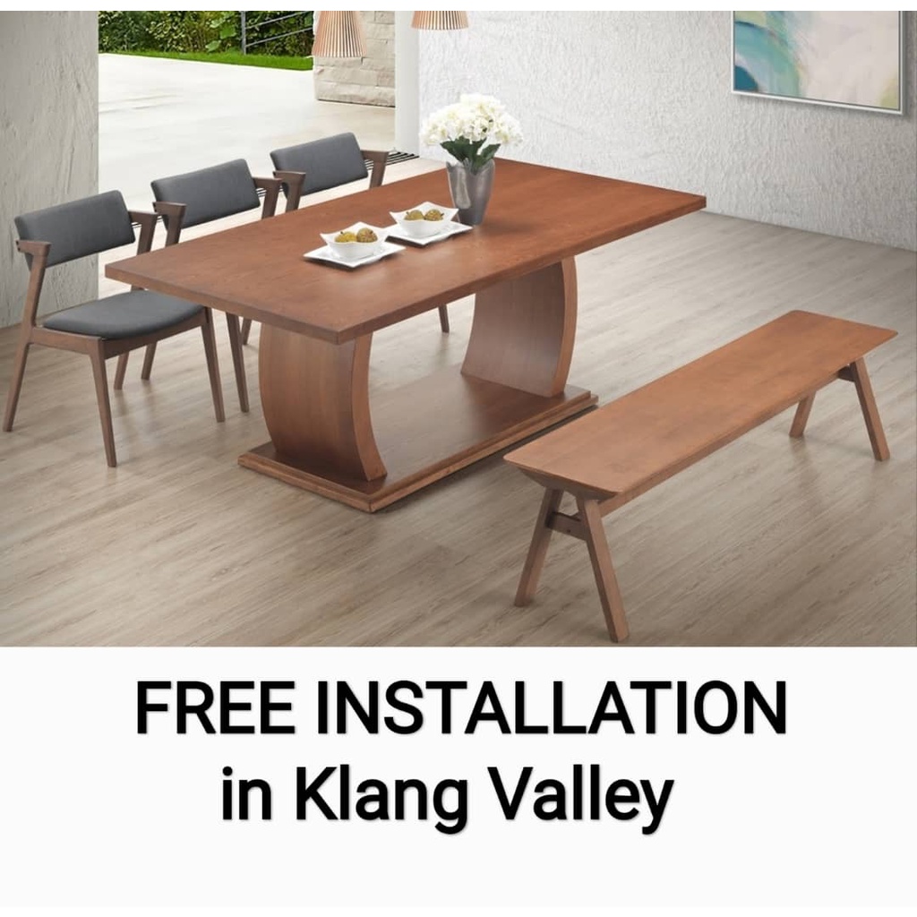 ShoopyHome - Solid Wood Dining Table With Bench / Solid Wood 1+6 Dining ...