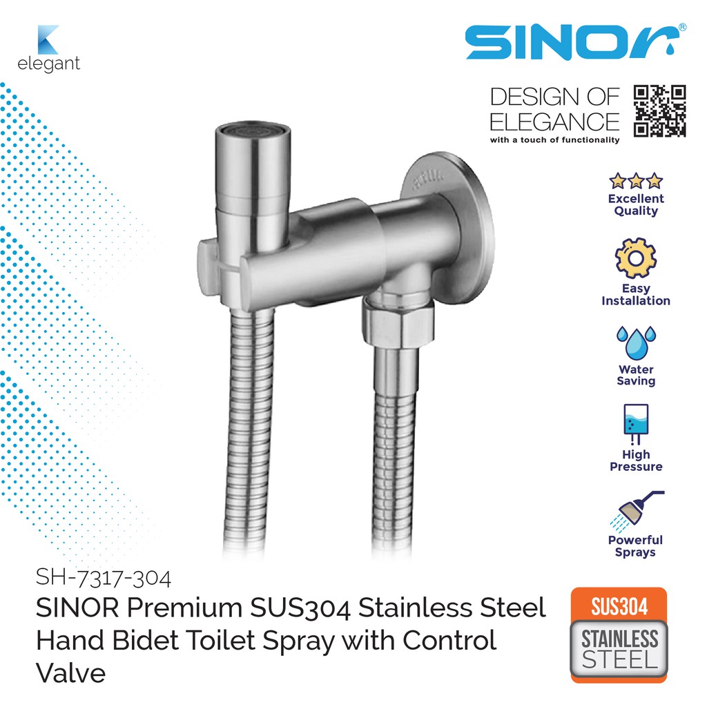 Sinor SH-7317-304 Premium SUS304 Stainless Steel Hand Bidet Toilet ...