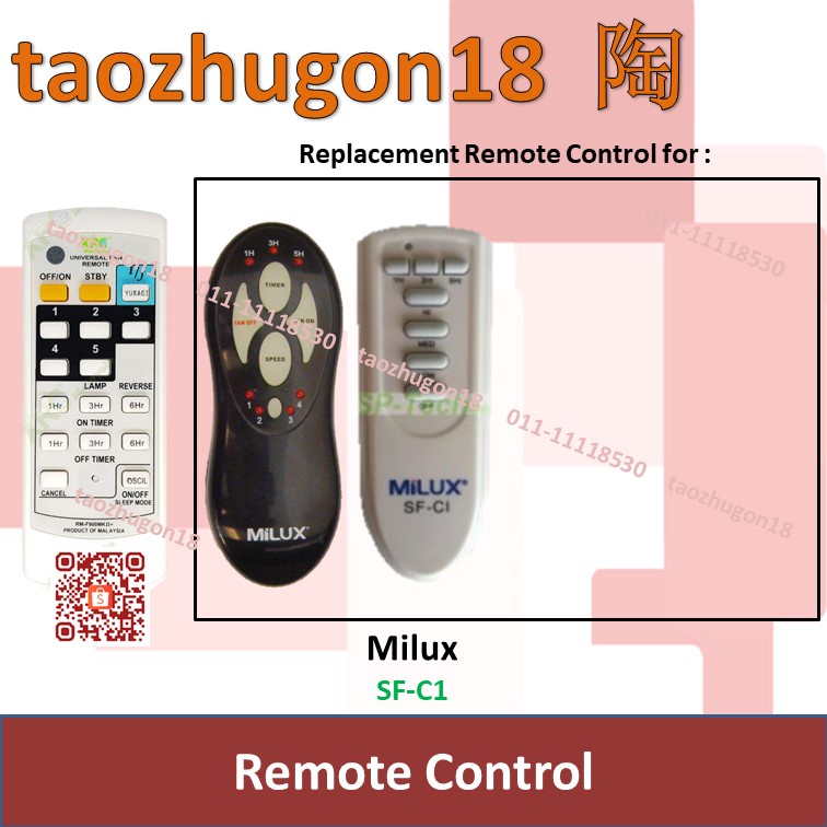 Milux Wall Ceiling Fan Remote Control Siling Dinding Kipas SF-C1 ...