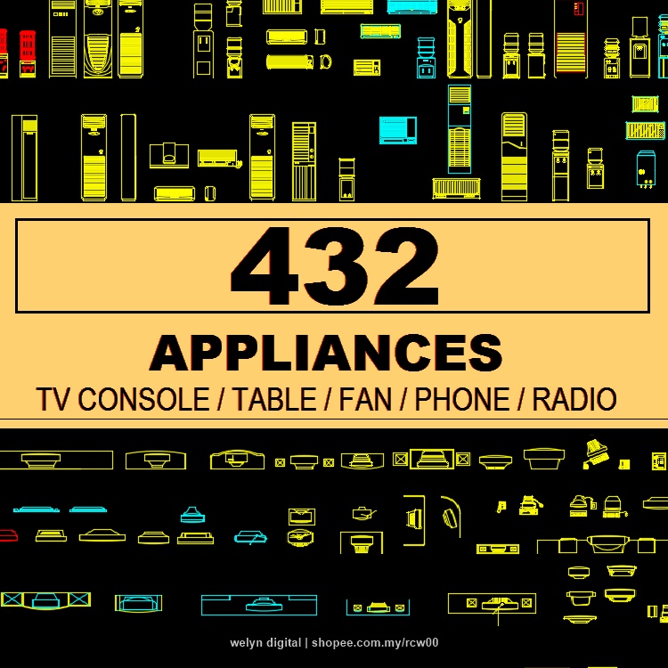Autodesk | AutoCad 2025 | 432+ Appliances set CAD BLOCK MATERIALS for ...
