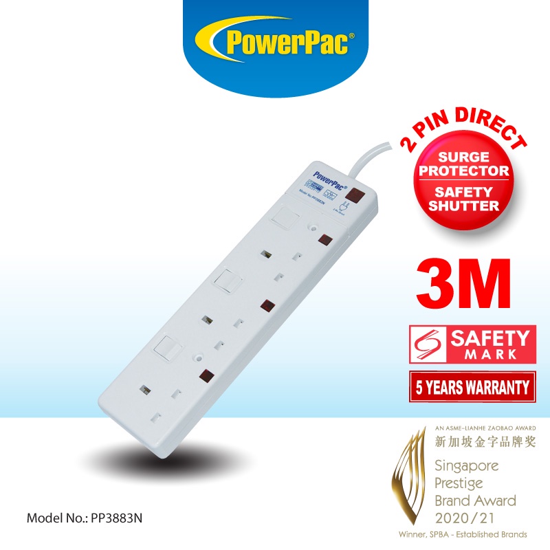 PowerPac Extension Socket Extension Cord, Power Cord, Power Extension 3 ...