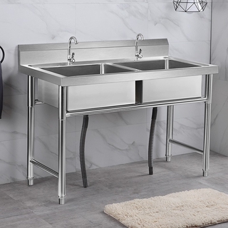 Commercial stainless steel sink with bracket, double sink, three pool ...