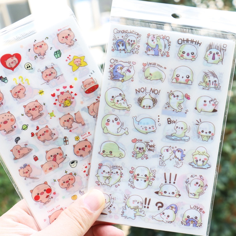 Sticker Set Of 6 Transparent PVC Cute Pink Rabbit Sticker Sheets ...