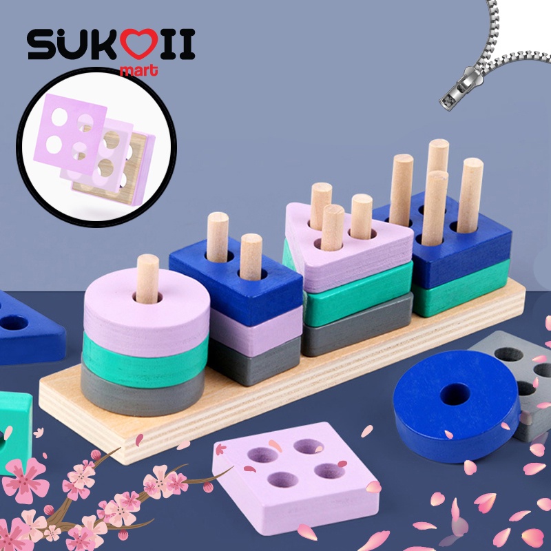 SKOI Children Educational Multicolours Wooden Geometric Shape Matching ...