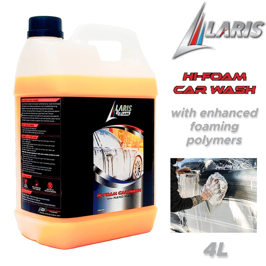 LARIS Hi-Foam Car Wash With Nano Wax 4L Shampoo 4 Liter | Shopee Malaysia