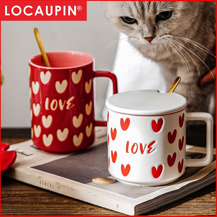 Locaupin Ceramic Large Coffee Mugs Tea Cups with Strawberry Pattern ...