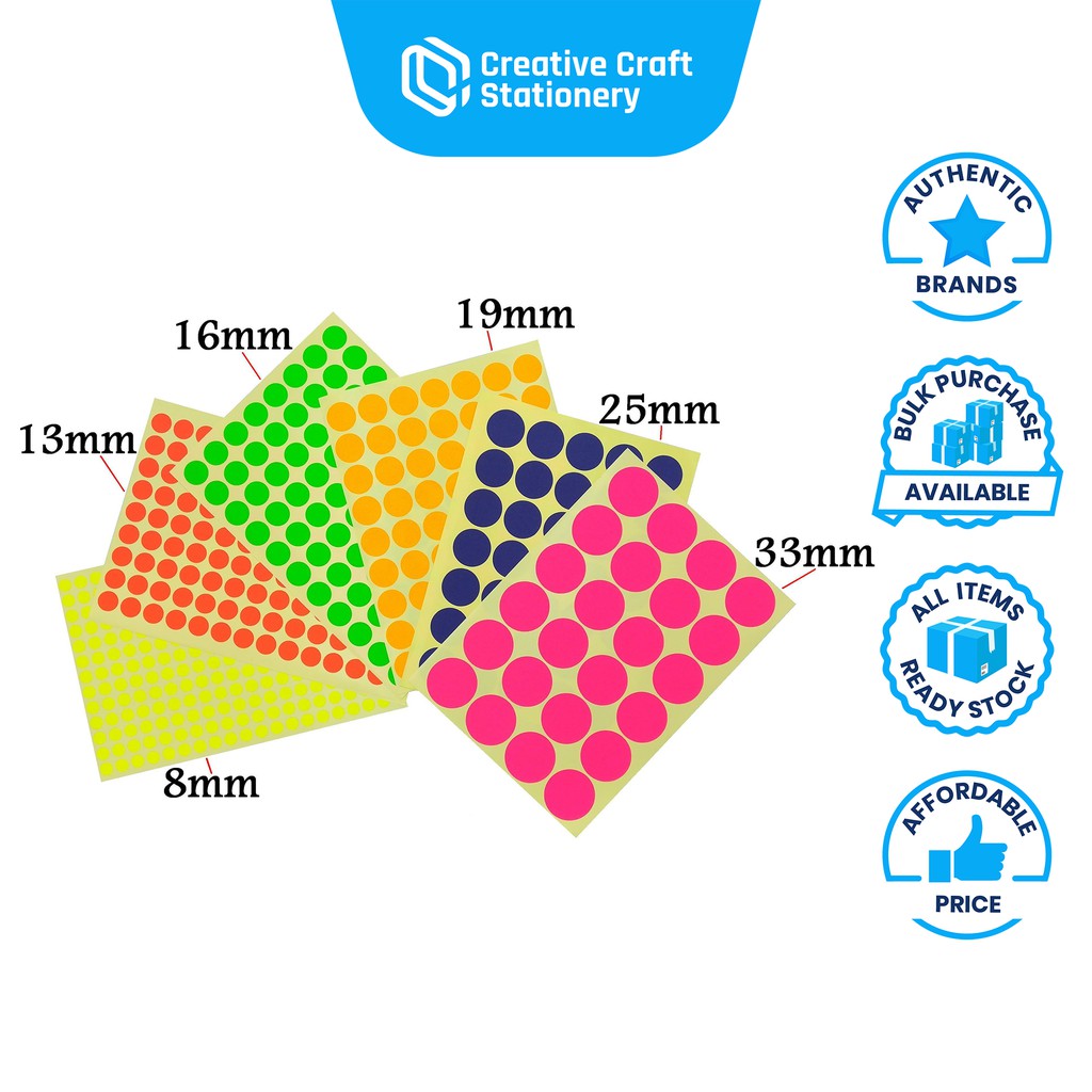 10shts Round Dot Color Label Sticker / Stiker Warna Bulat Color Paper ...