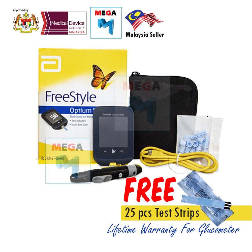 Abbott FreeStyle Optium Neo Glucometer Blood Glucose +25 glucose strips ...
