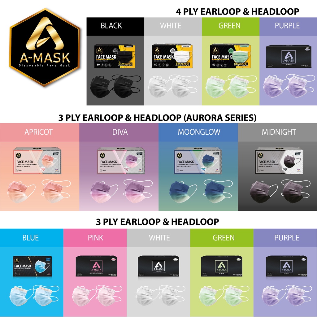 A-MASK 3Ply & 4Ply Adult Face Mask (Earloop / Headloop) | Shopee Malaysia