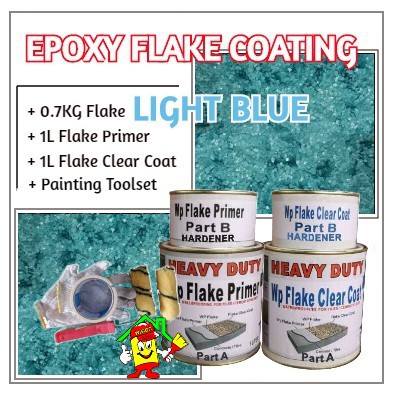 LIGHT BLUE FLAKE • Epoxy Flake Coating Set c/w Painting Toolset • Refurnishing Floor • No ...