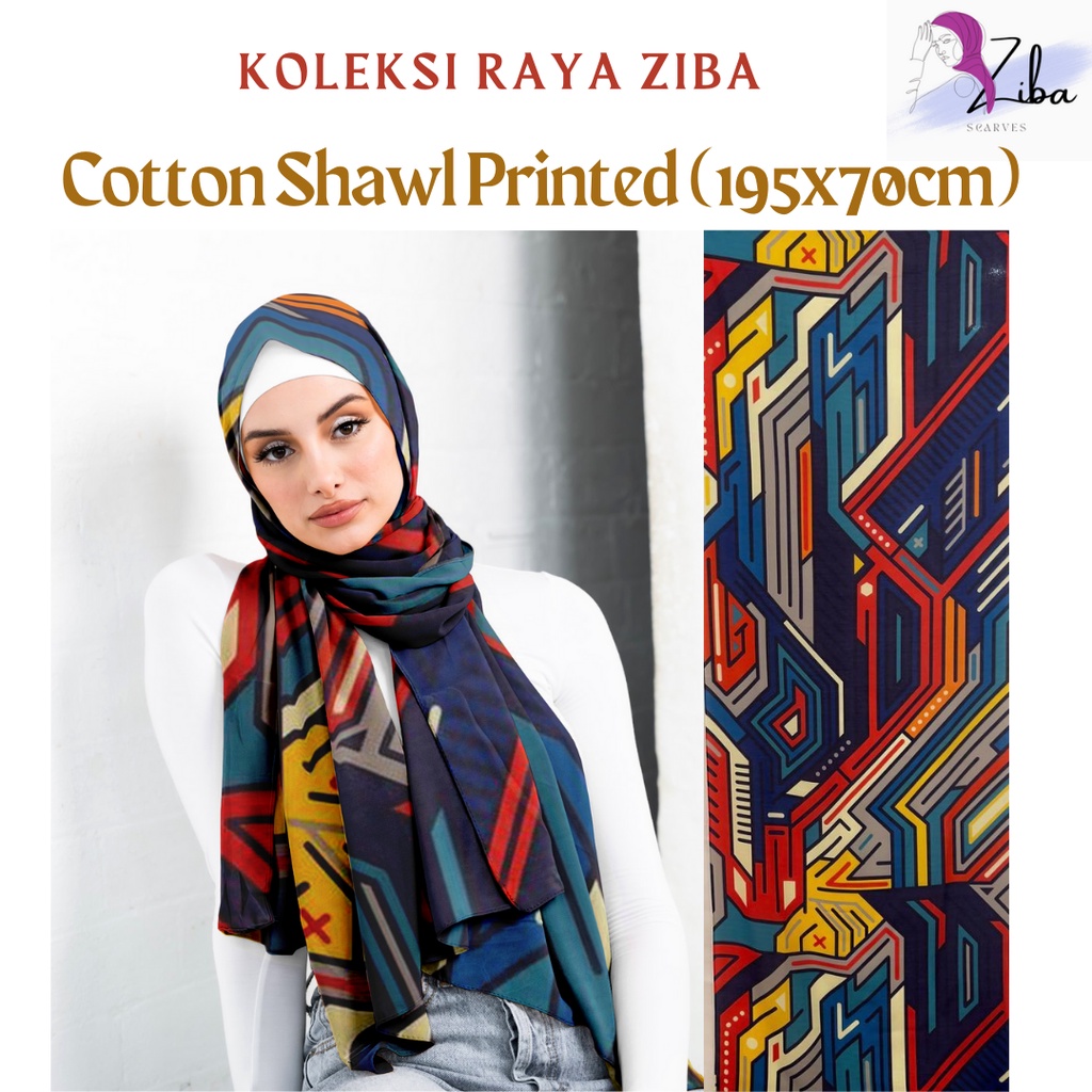 Printed Cotton Shawl - Selendang Cotton Bercorak (Modern, Colourful ...
