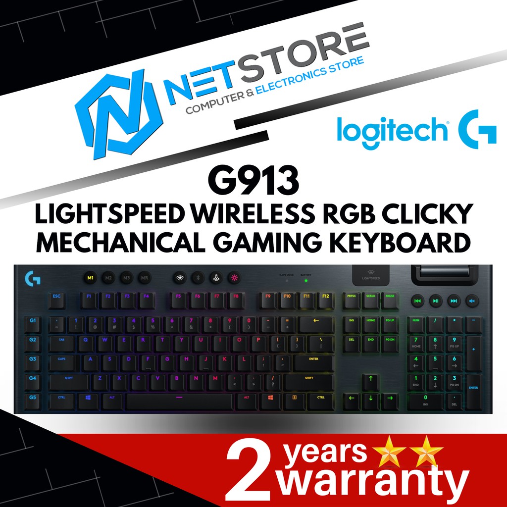 LOGITECH G913 LIGHTSPEED WIRELESS RGB CLICKY MECHANICAL GAMING KEYBOARD ...