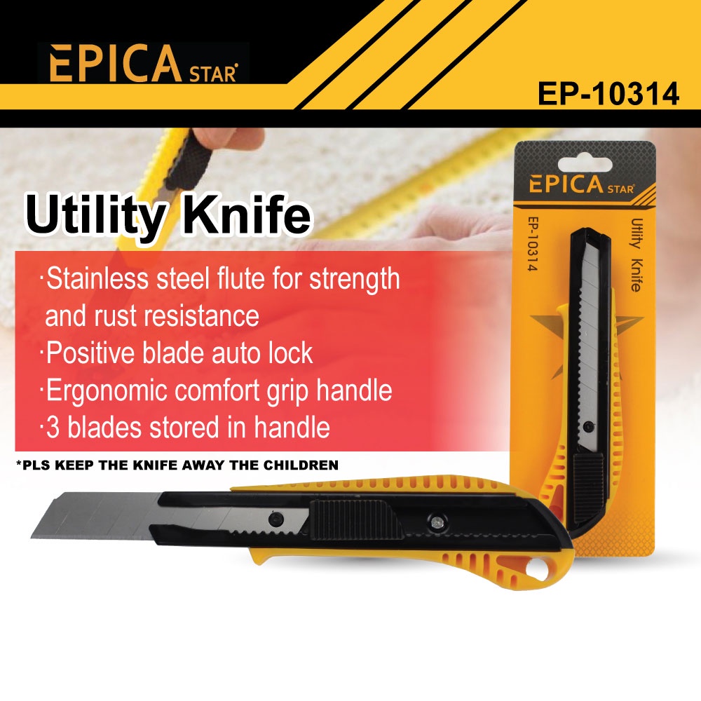 Epica Star Utility Knife with Stainless Steel Flute Aggravation Blade ...