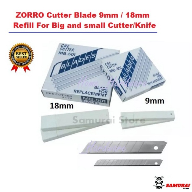 （100% Original) ZORRO Cutter Blade 9mm / 18mm Refill For Big and Small ...