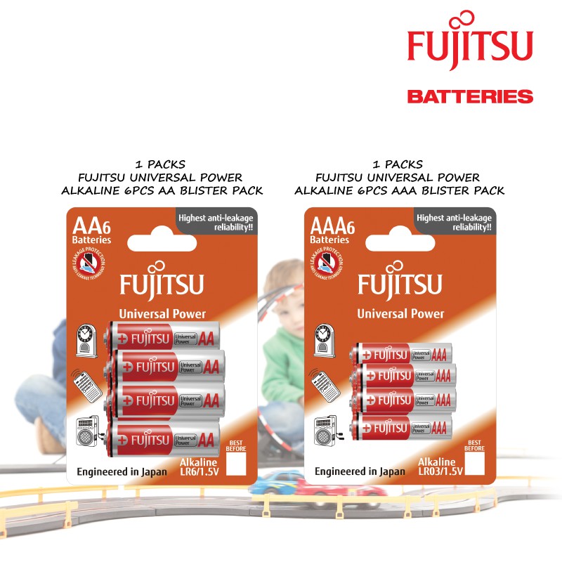 Fujitsu Alkaline Battery Universal Power AA AAA 2 Packs Bundle Package ...