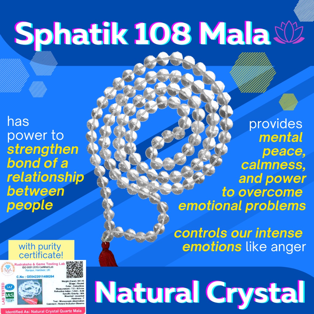 Original Sphatik / Spadigam 108 Mala/Malai (8mm) Spatik With Lab ...