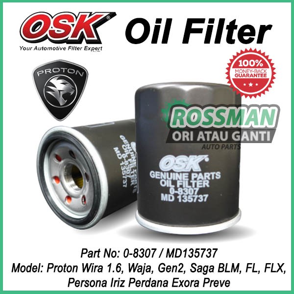 OSK Oil Filter For Proton Wira 1.6, Waja, Gen2, Saga Blm FL FLX Persona ...