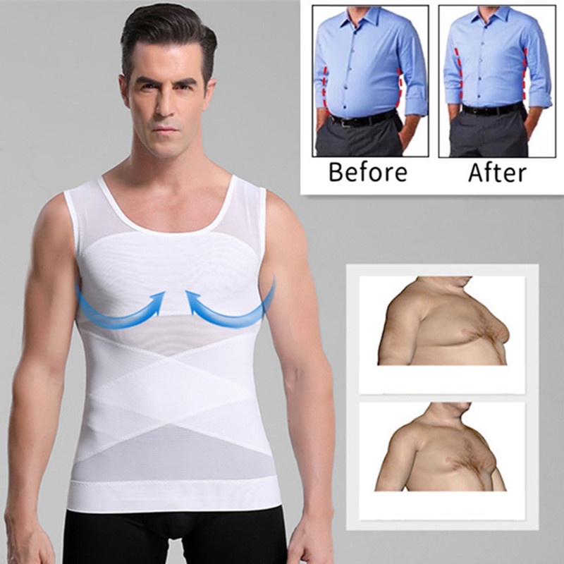 Men Gynecomastia Body Shaper Sleeveless Posture Corrector Slimming Waist Control Tummy Trimmer ...