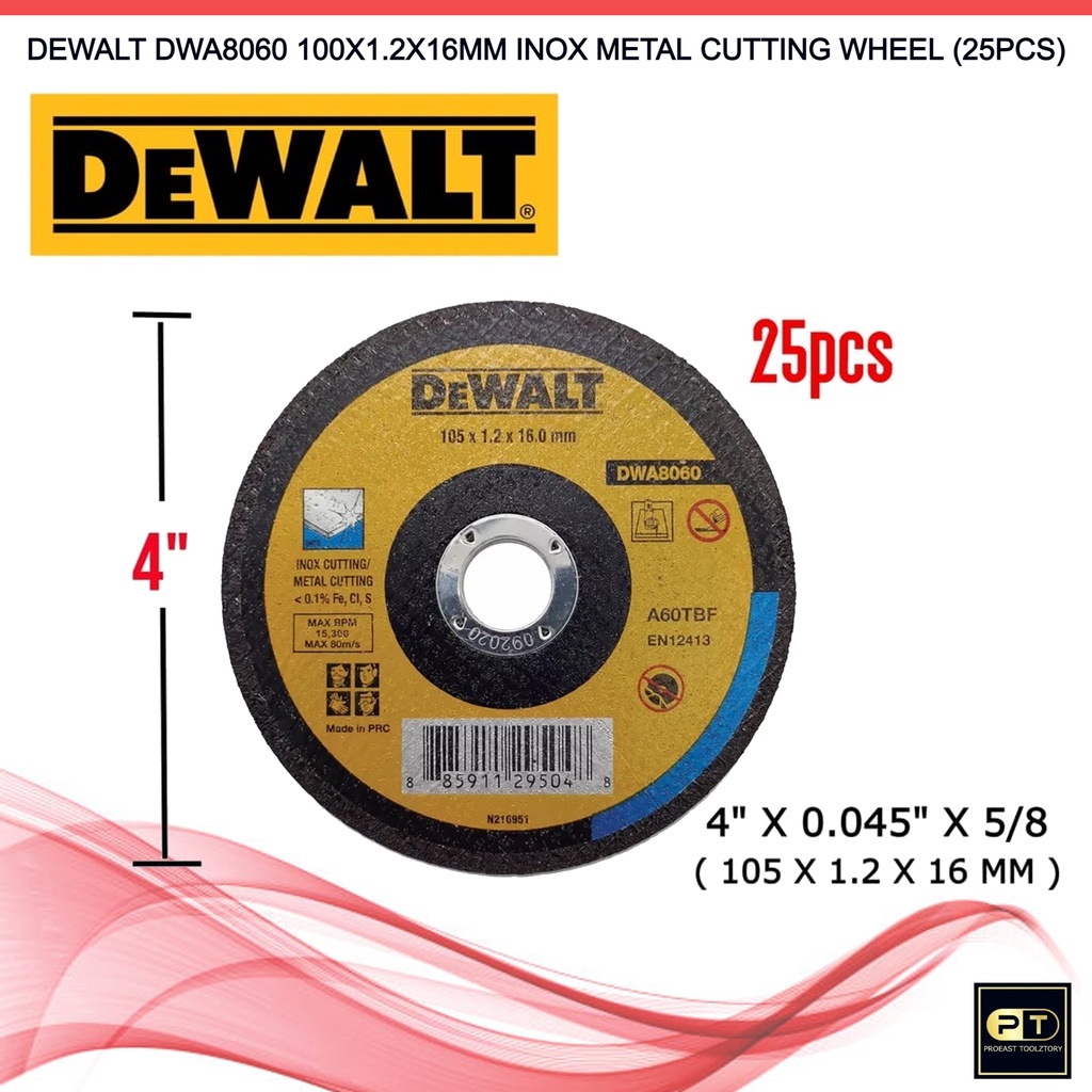 Dewalt DWA8060 100 x 1.2 x 16mm Inox Metal Cutting Wheel Mata Potong ...