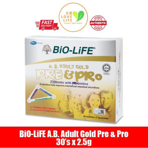BiO-LiFE A. B. Adult Gold Pre & Pro (Prebiotcs probiotics) 30 sachet 2 ...