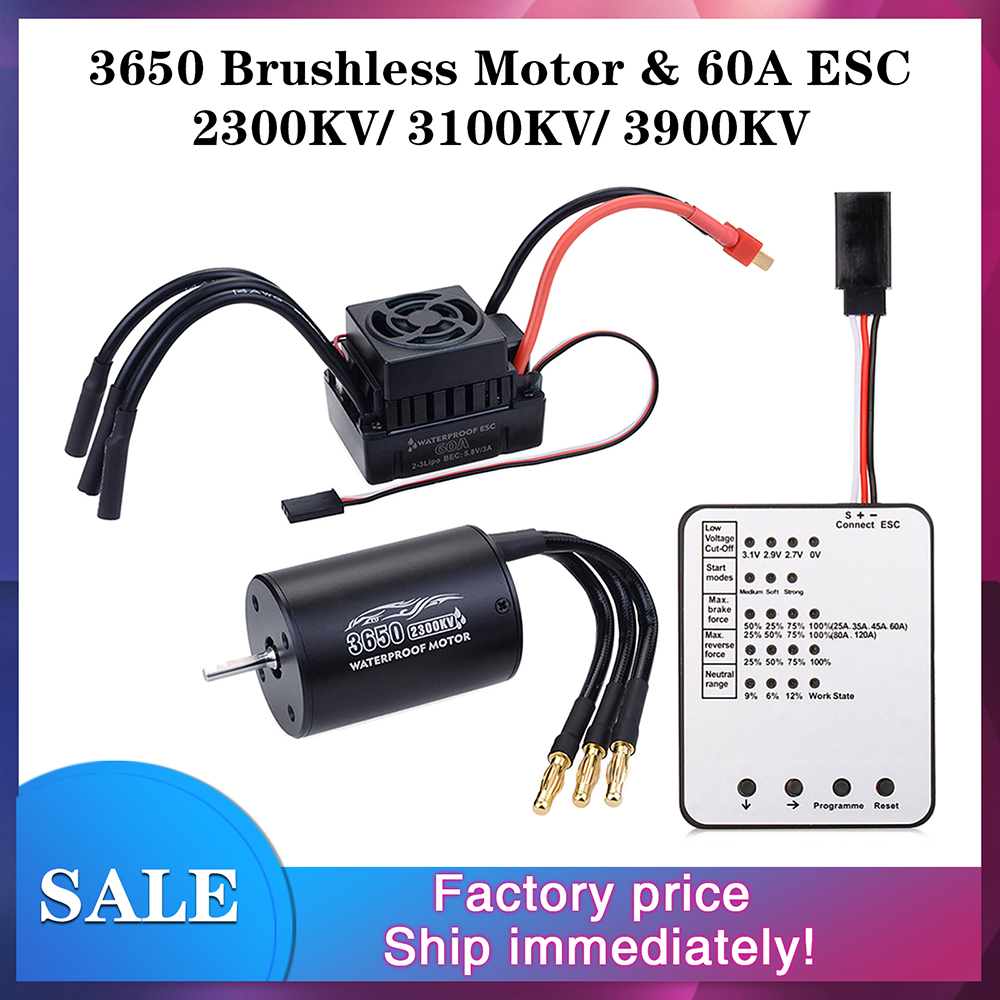 Waterproof 3650 2300KV 3100KV 3900KV Brushless Motor 60A ESC for Tamiya Traxxas Slash Bandit ...