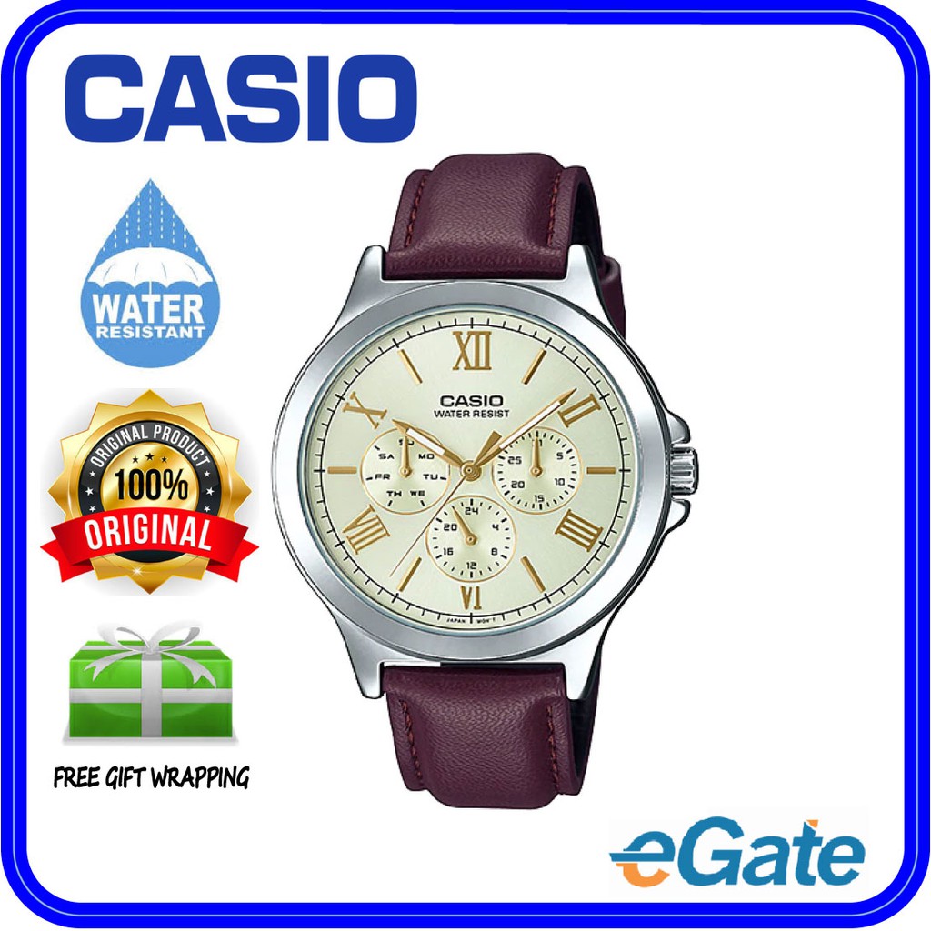 Casio MTP-V300L-9A Men Analog Date Day Indicator Brown Leather Band ...