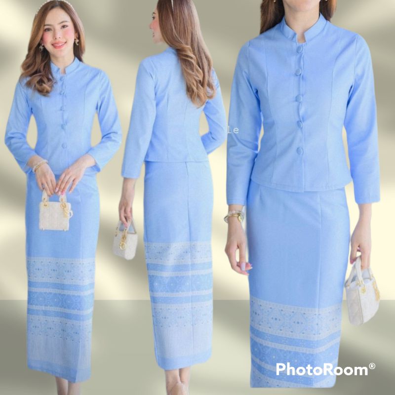 Thai Chitralada Dress Japanese Silk Clothing Set Skirt Merit-Making ...