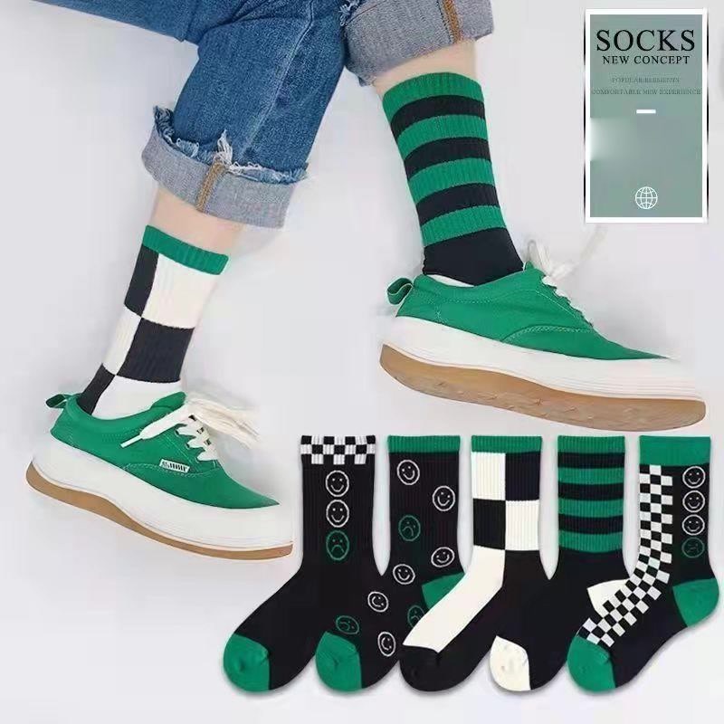 MALAYSIA READY STOCK!1 Pair Korean Style Women Socks with Plaid Green ...