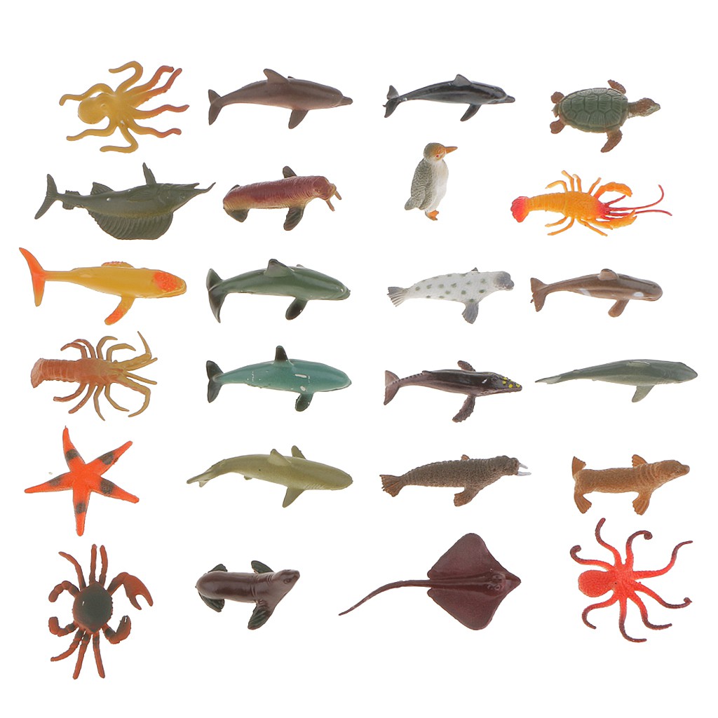 24Plastic Animals Figure Sea Creatures Model Toys Dolphin Turtle ...