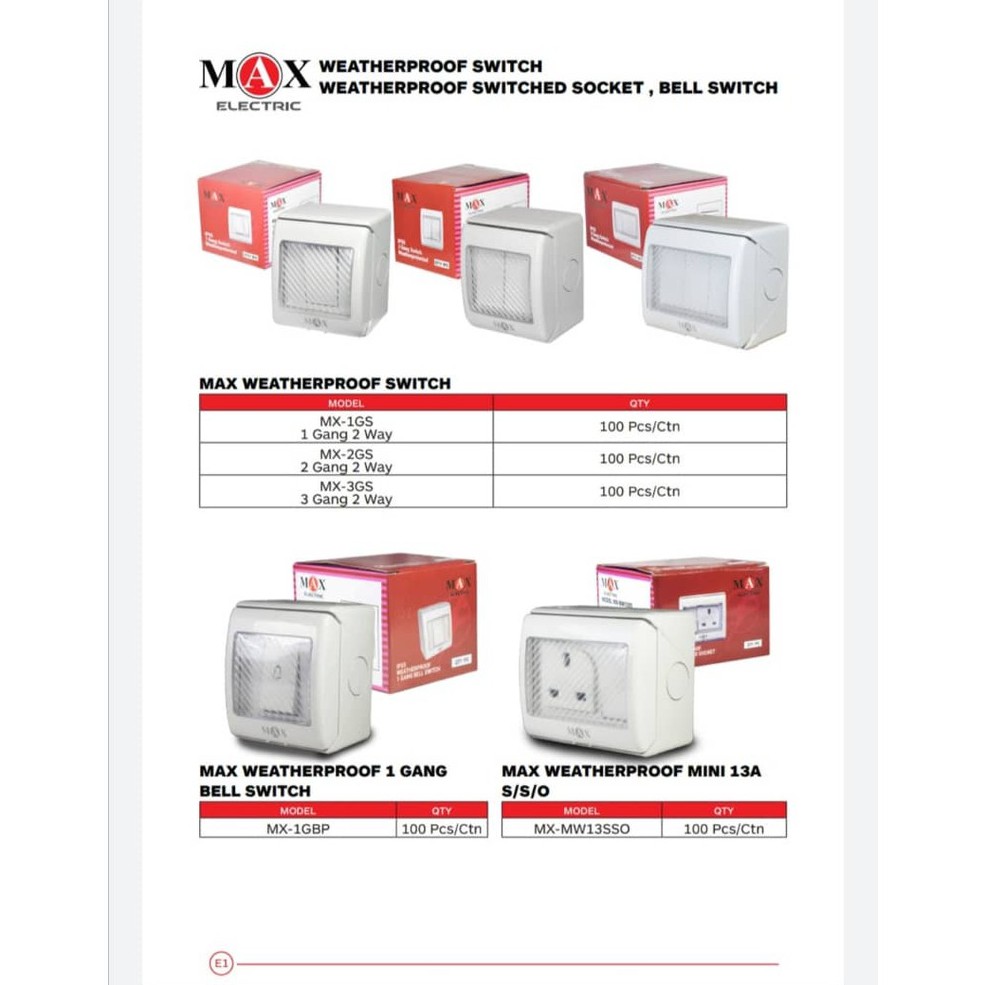 MAX ELECTRIC WEATHERPROOF SWITCH SOCKET 13A/1GANG2WAY/2GANG2WAY/3GANG2WAY/16A DOORBELL1GANG 250V ...