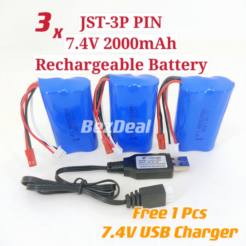 Bateri Kereta Control LI-ION JST-3P Pin 7.4V(18650)2000mah RC Car ...
