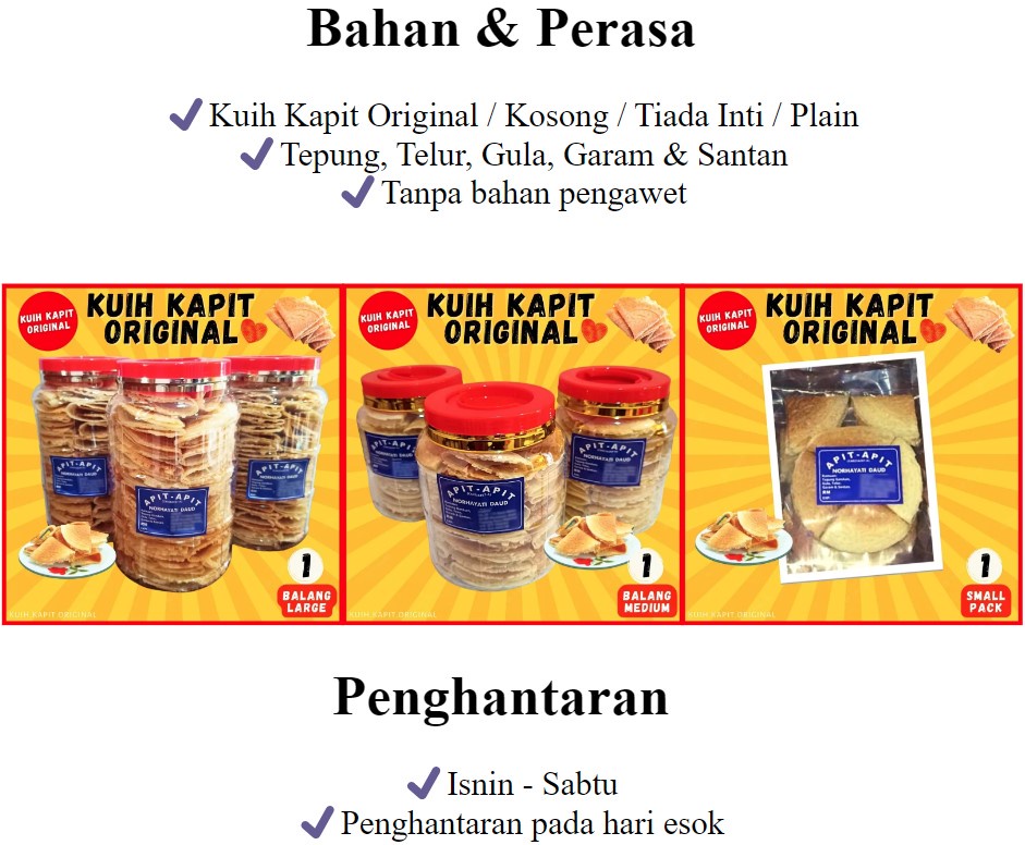 💥[𝟰 𝗕𝗔𝗟𝗔𝗡𝗚 𝗟𝗔𝗥𝗚𝗘] Kuih Kapit Original - Biskut Sepit Crunchy Love ...