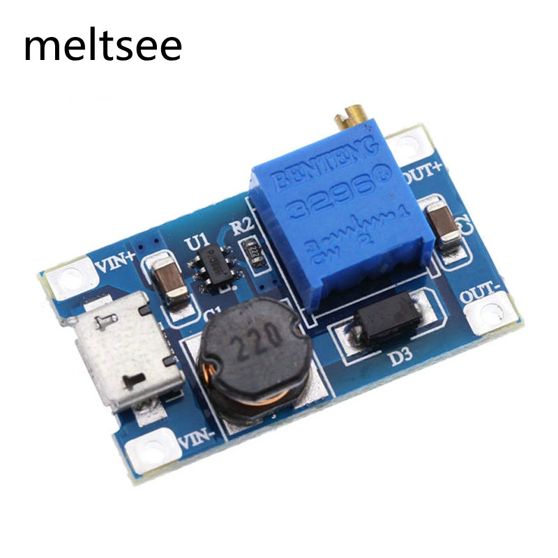 MT3608 DC-DC Adjustable Boost Module 2A Boost Step Up Module with MICRO USB 2V-24V to 5V 9V 12V ...