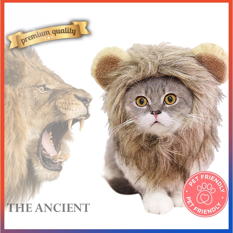 Lion Mane Cat Hat, Mainan Kucing Singa Topi - Funny Pet Head Halloween ...