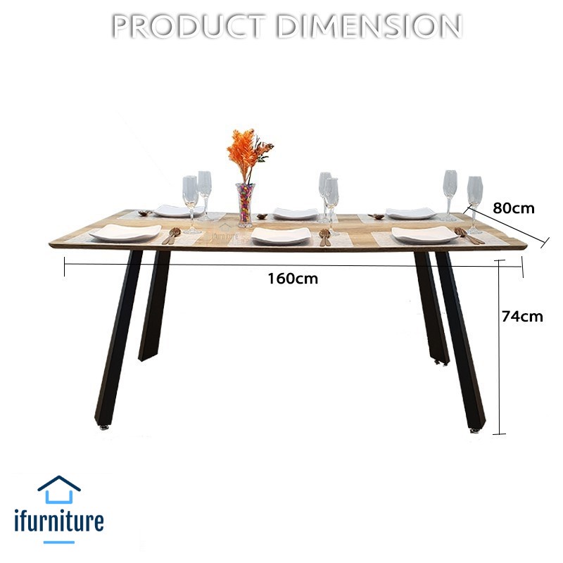 6-Person L160cm Dining Table (No Chairs) with Oak Grain Texture [M1003 ...