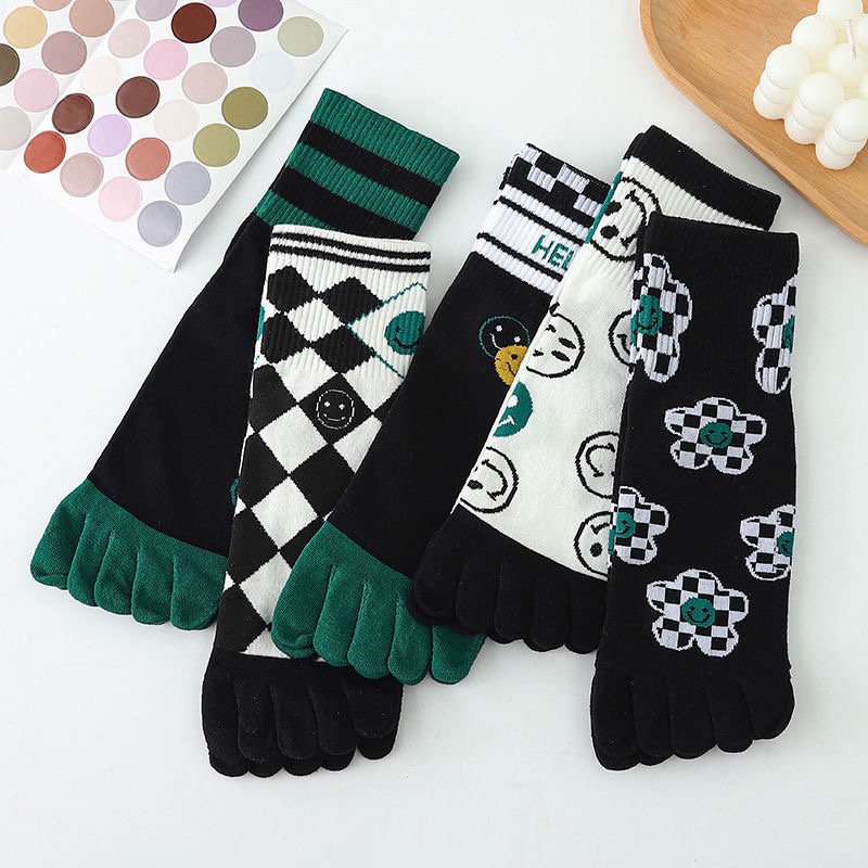 Five-Toed Socks Women's Mid-Tube Smiley Korean Student Girl Cute F ...