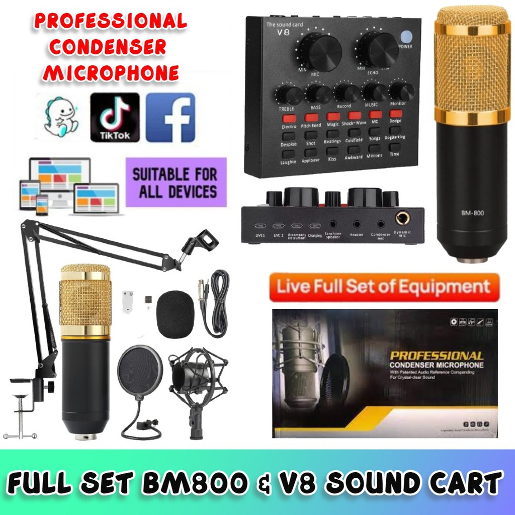 ~Ship From KL~ Professional Bm800 with V8 Condenser Microphone Live Stream mic Recording ...