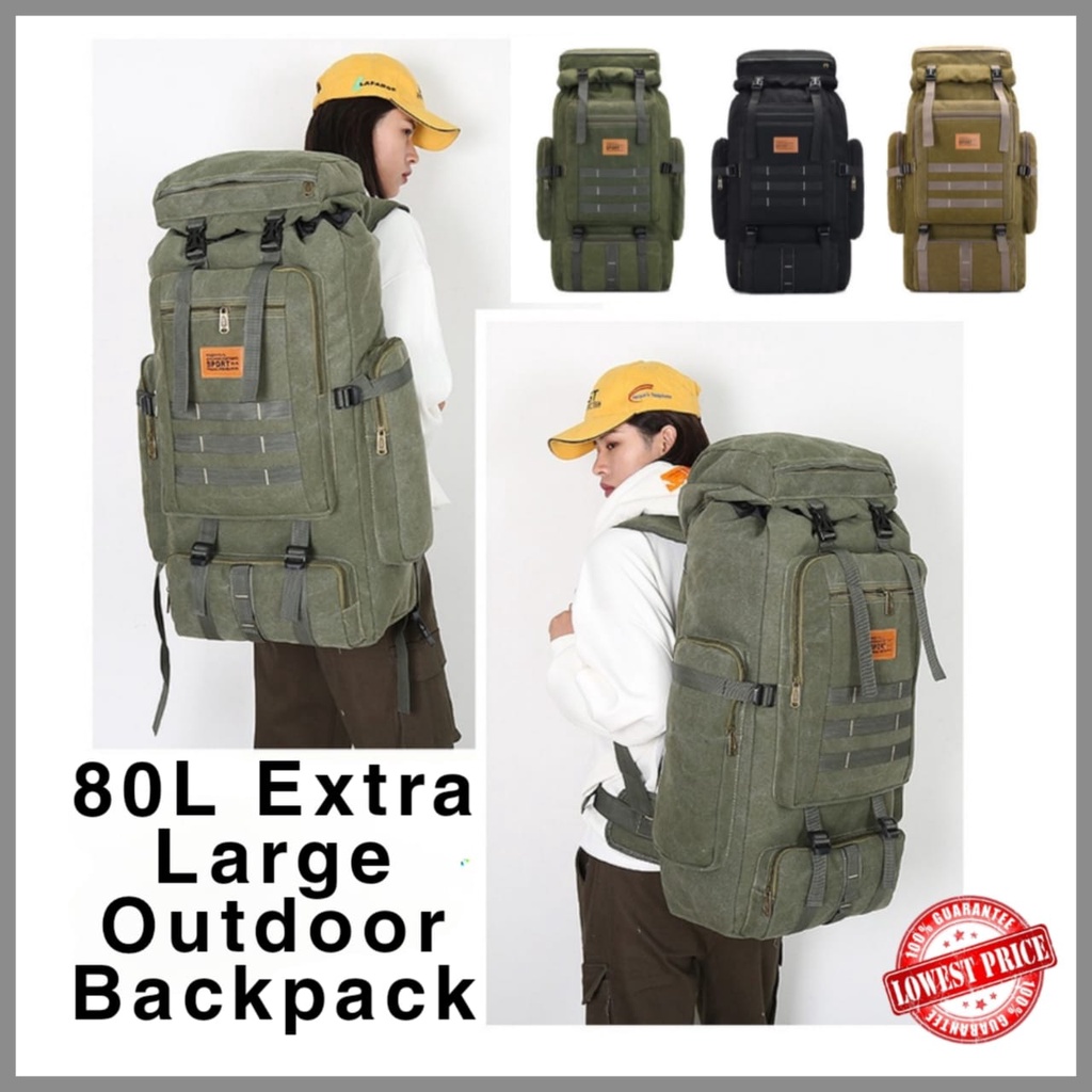 80L Large Capacity Backpack Waterproof Beg Hiking Bag Military Daki ...