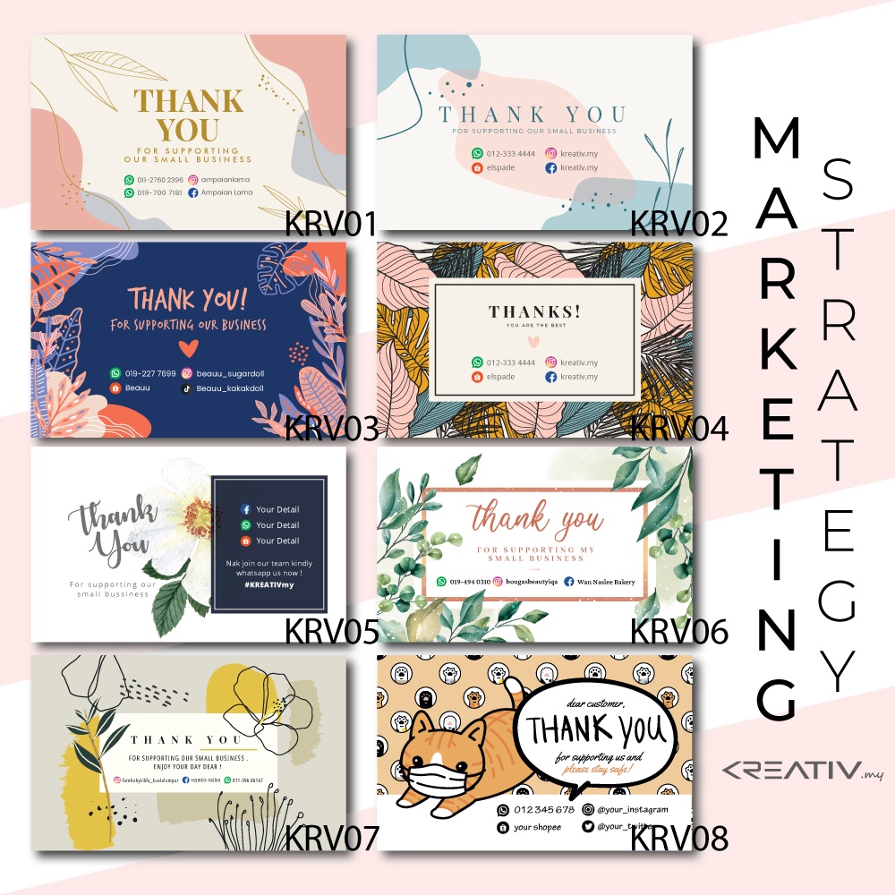 Thank You Card ONE SIDE ONLY CUSTOM / PRINT DEPAN SAHAJA / Business ...