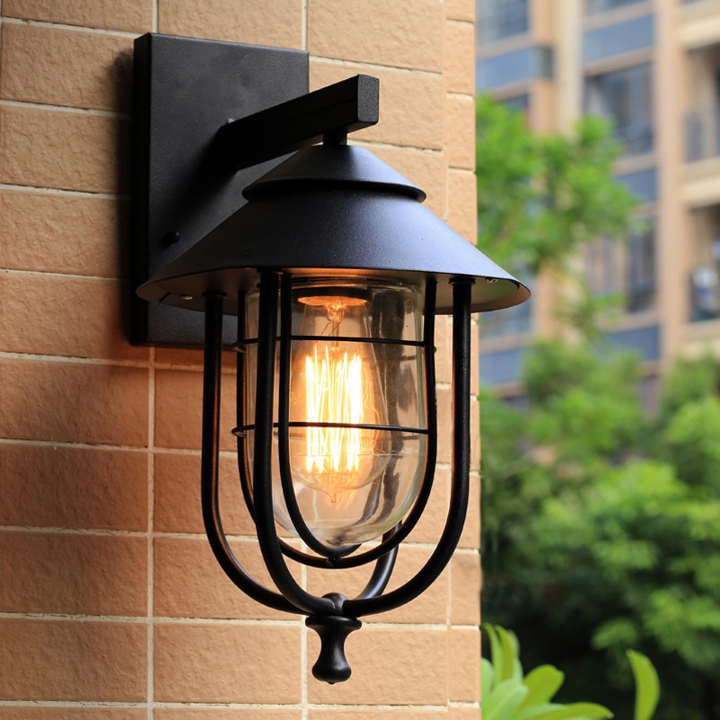 Vintage retro wall lamps iron black wall sconces rainproof outdoor wall ...
