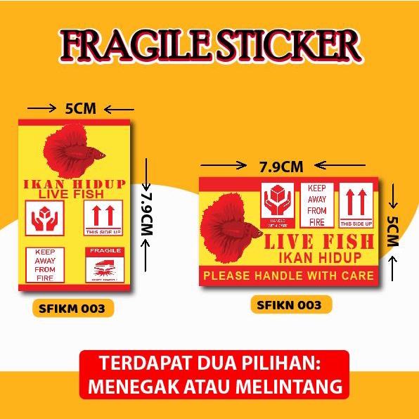 🔥READYSTOCK 🔥 [BUY 10 + 2] STICKER FRAGILE IKAN HIDUP KUNING/YELLOW ...