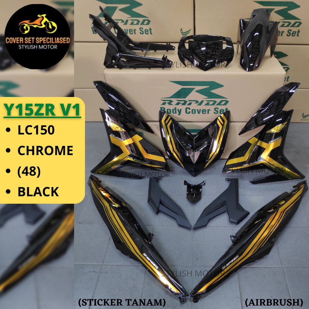(STICKER TANAM/AIRBRUSH) RAPIDO COVER SET Y15ZR V1/V2 LC150 CHROME (48) BLACK | Shopee Malaysia