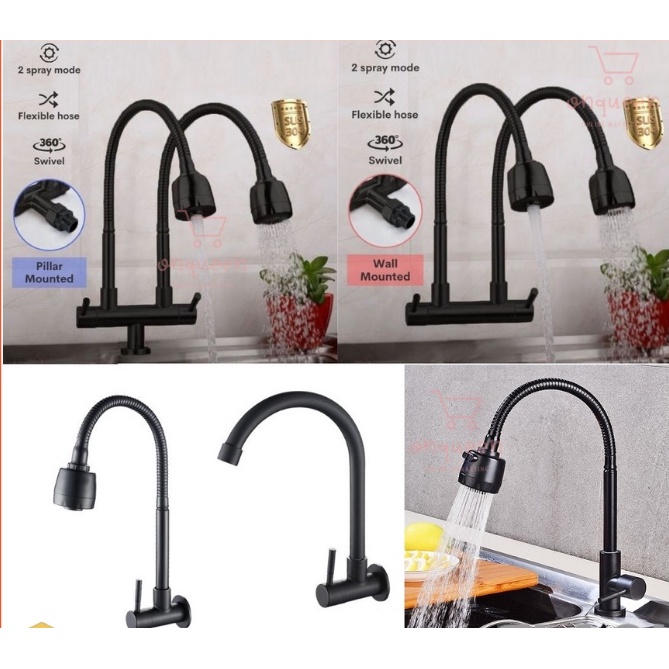SUS304 Stainless Steel Flexible Hose Single Tap Wall Faucet Kitchen ...