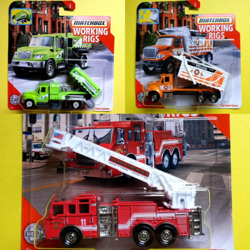 MATCHBOX WORKING RIGS AERIAL PLATFORM FIRE TRUCK STREET CLEANER DUMP ...