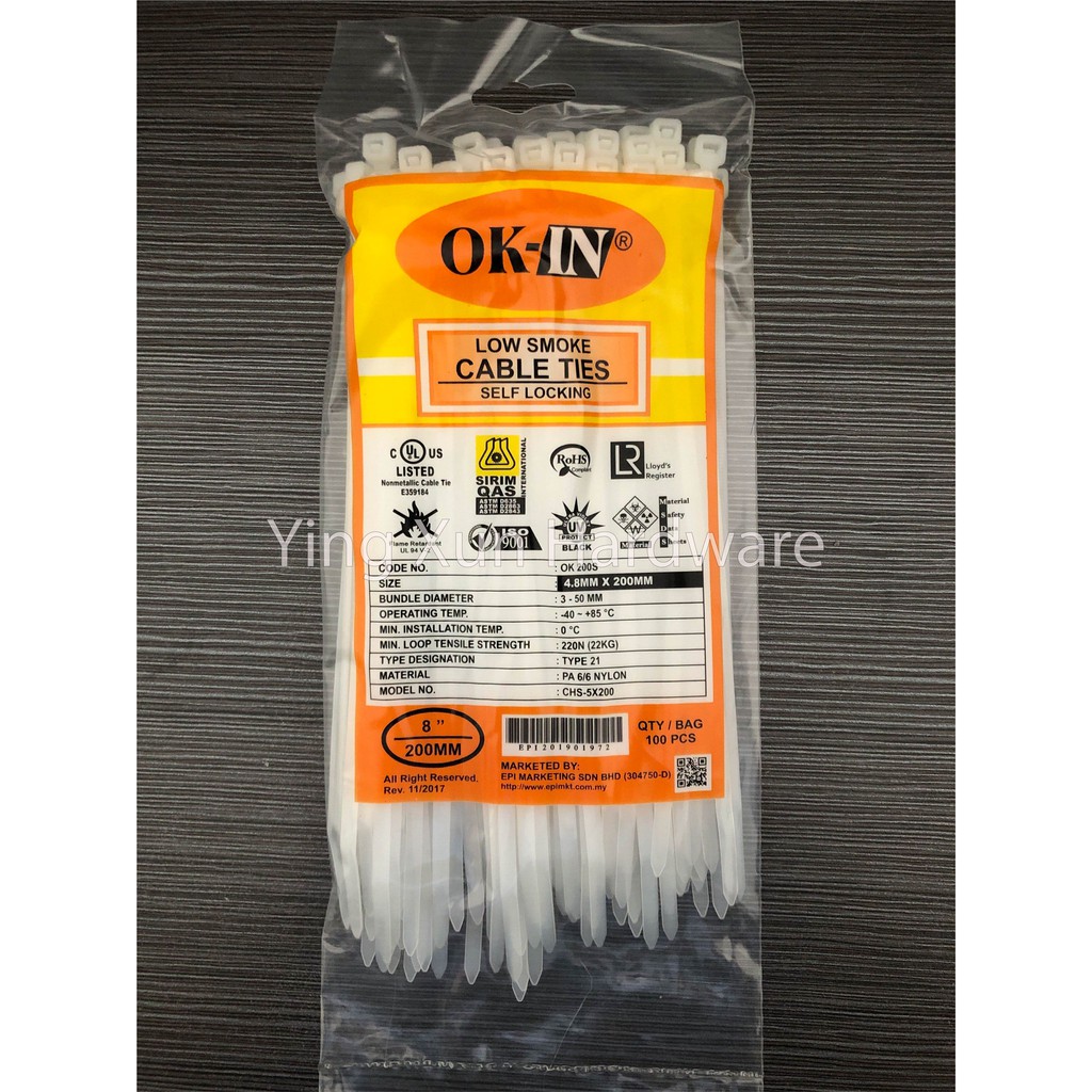 OK-IN Nylon Cable Tie White Wire Garden Plastik Ikat Pengikat Kabel ...