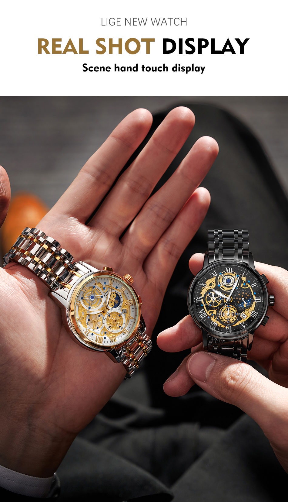 LIGE original jam tangan lelaki stainless steel never fade chronograph ...