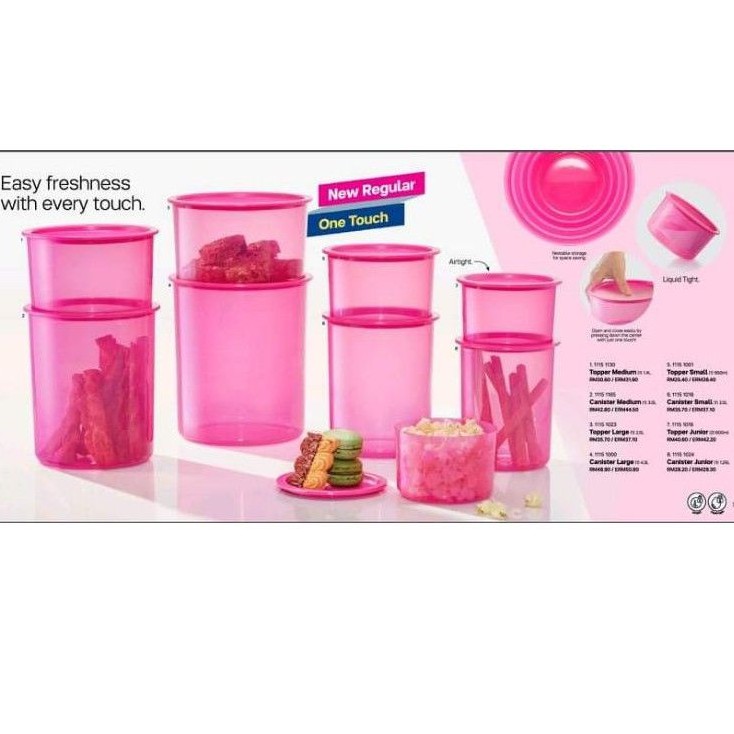 Tupperware One Touch Canister 1250ml 2000ml 3000ml 4300ml 1.25L 2.0L 3.0L 4.3L Polka Pearls Rose ...